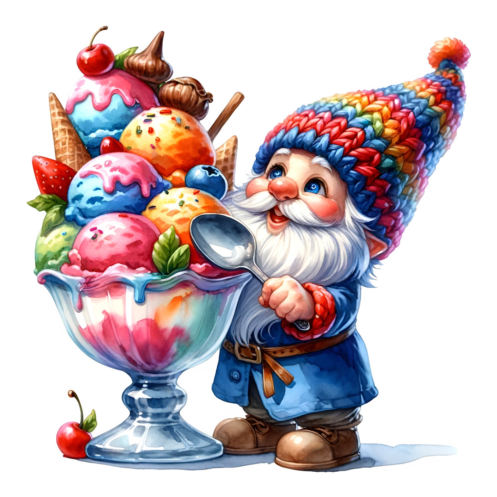 Ice Cream Gnome, Watercolor Clipart - Perfect for Gnome Gifts ...