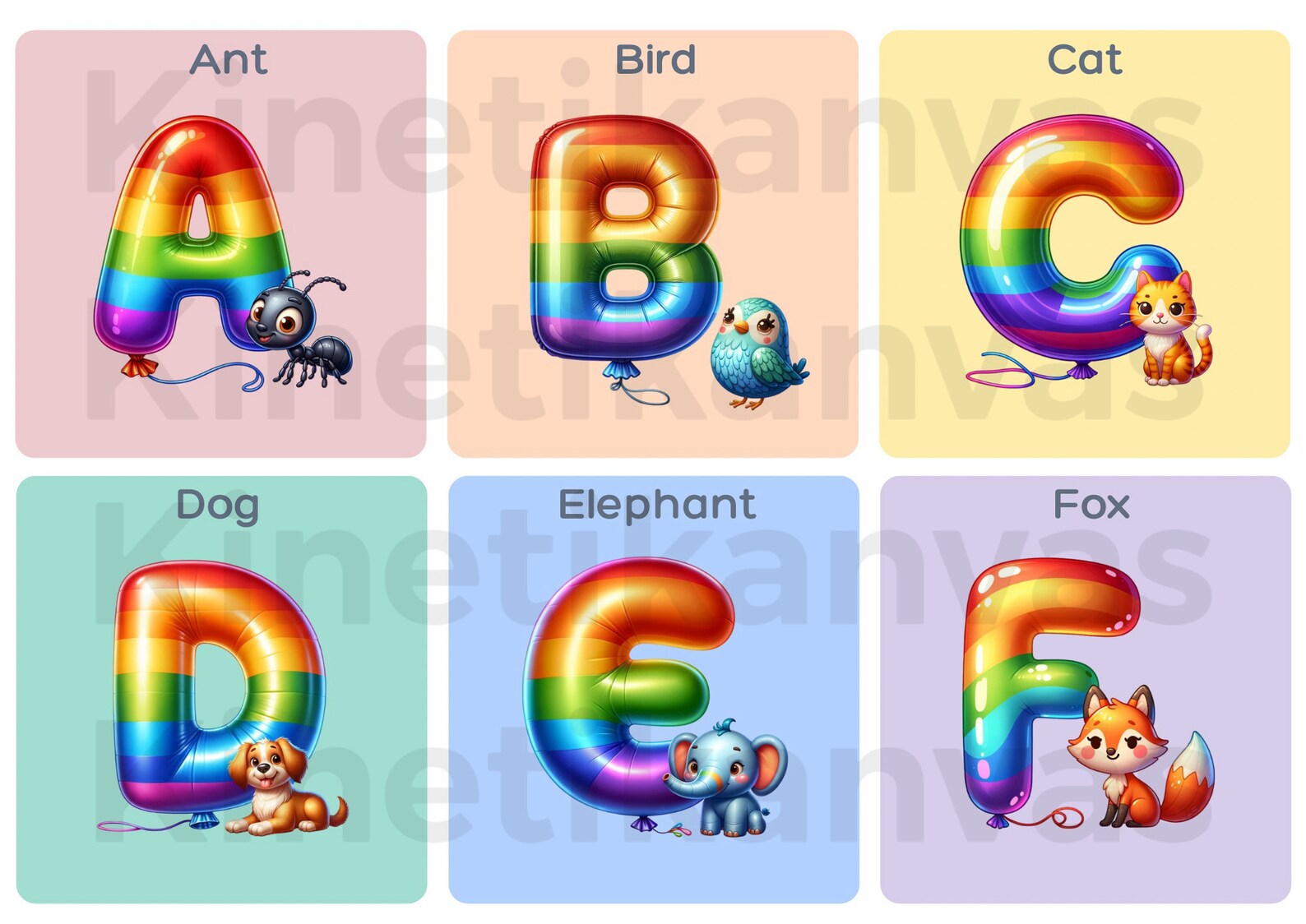 Rainbow Balloon Animal Alphabet Flashcards for Kids - Printable Abcs ...