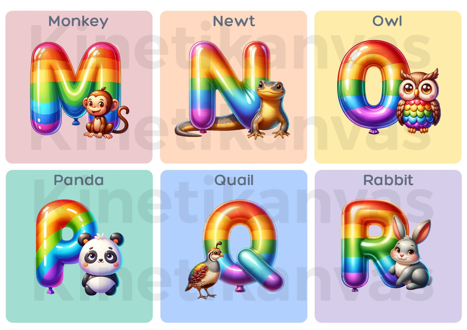 Rainbow Balloon Animal Alphabet Flashcards for Kids - Printable Abcs ...