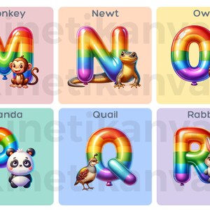 Balloon Animal Alphabet Clipart, Rainbow Letters PNG & Flashcards, Kids ...