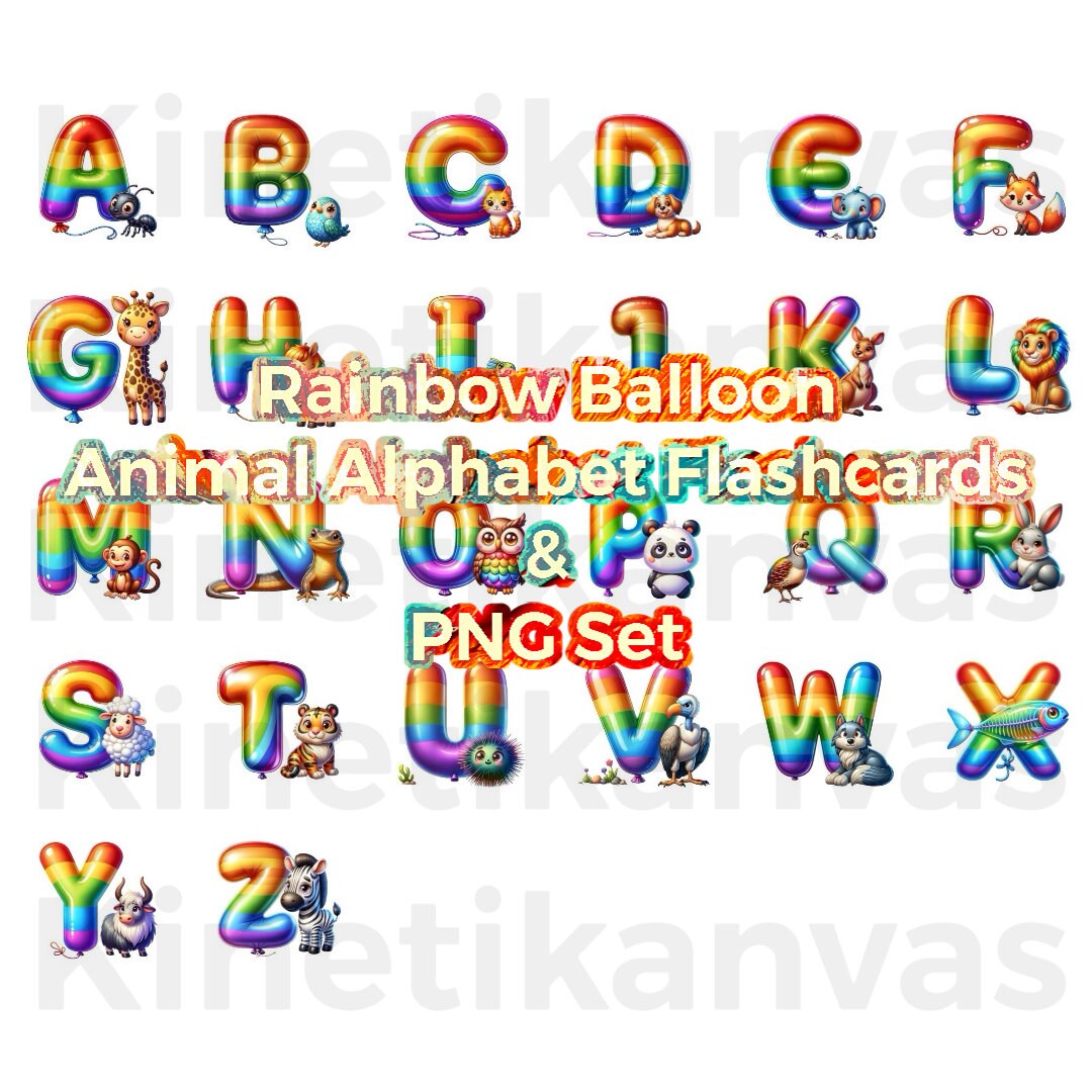 Balloon Animal Alphabet Clipart, Rainbow Letters PNG & Flashcards, Kids ...