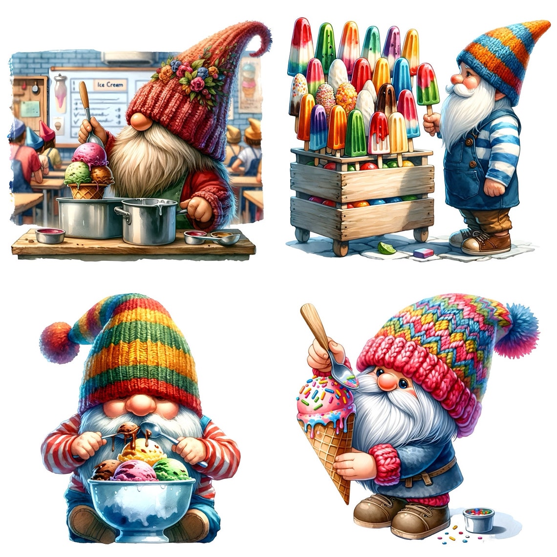 Ice Cream Gnome, Watercolor Clipart - Perfect for Gnome Gifts ...