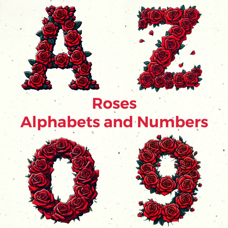 Rose Floral Alphabet Clipart, Romantic Letters & Numbers PNG, Wedding ...