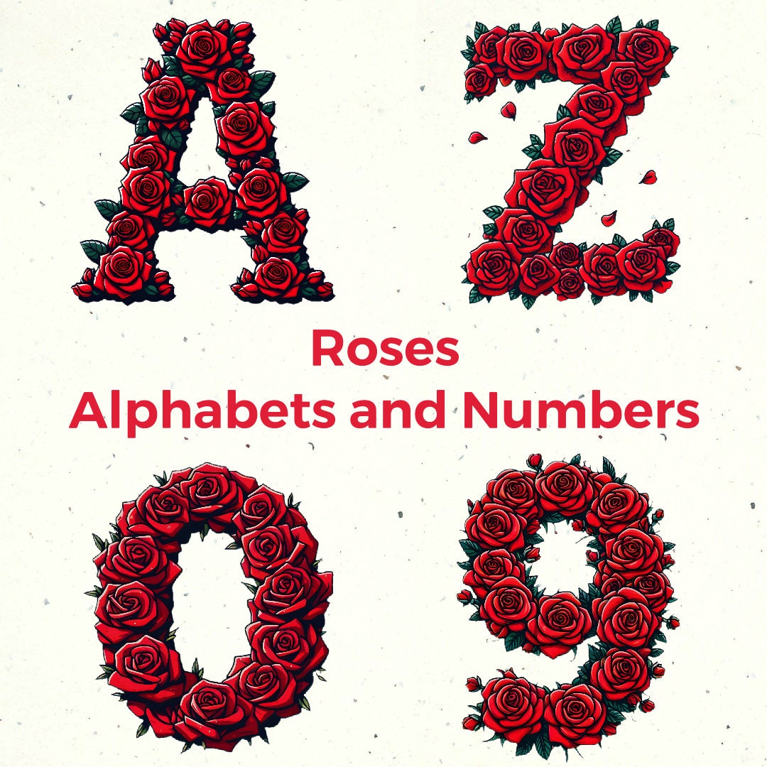 Rose Floral Alphabet Clipart, Romantic Letters & Numbers PNG, Wedding ...