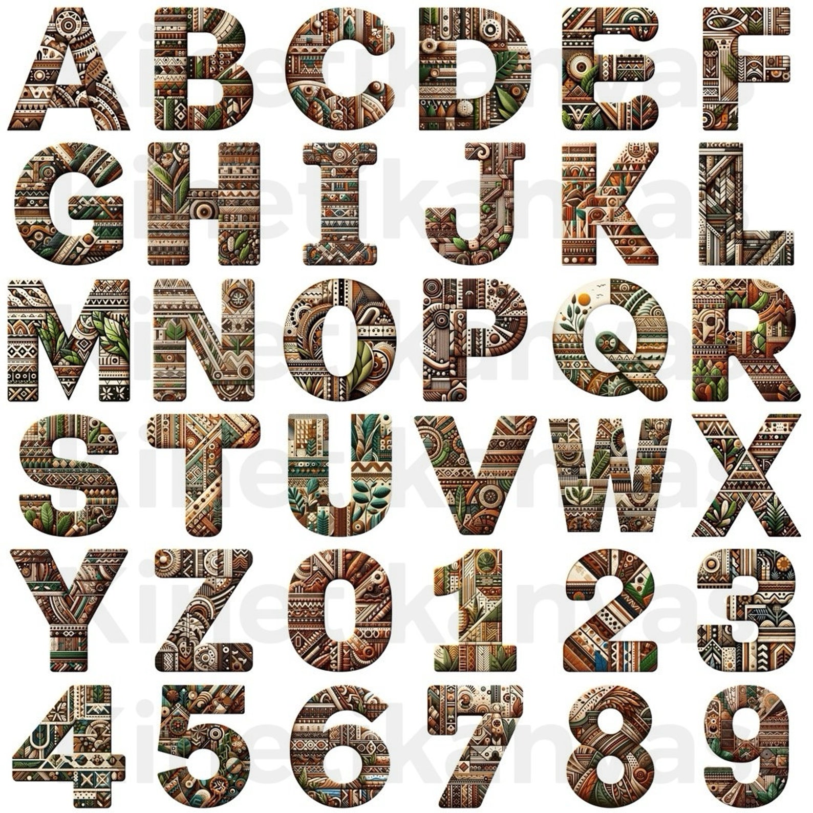 Eco-cultural Alphabet Clipart, Earth Rhythms Letters & Numbers PNG ...