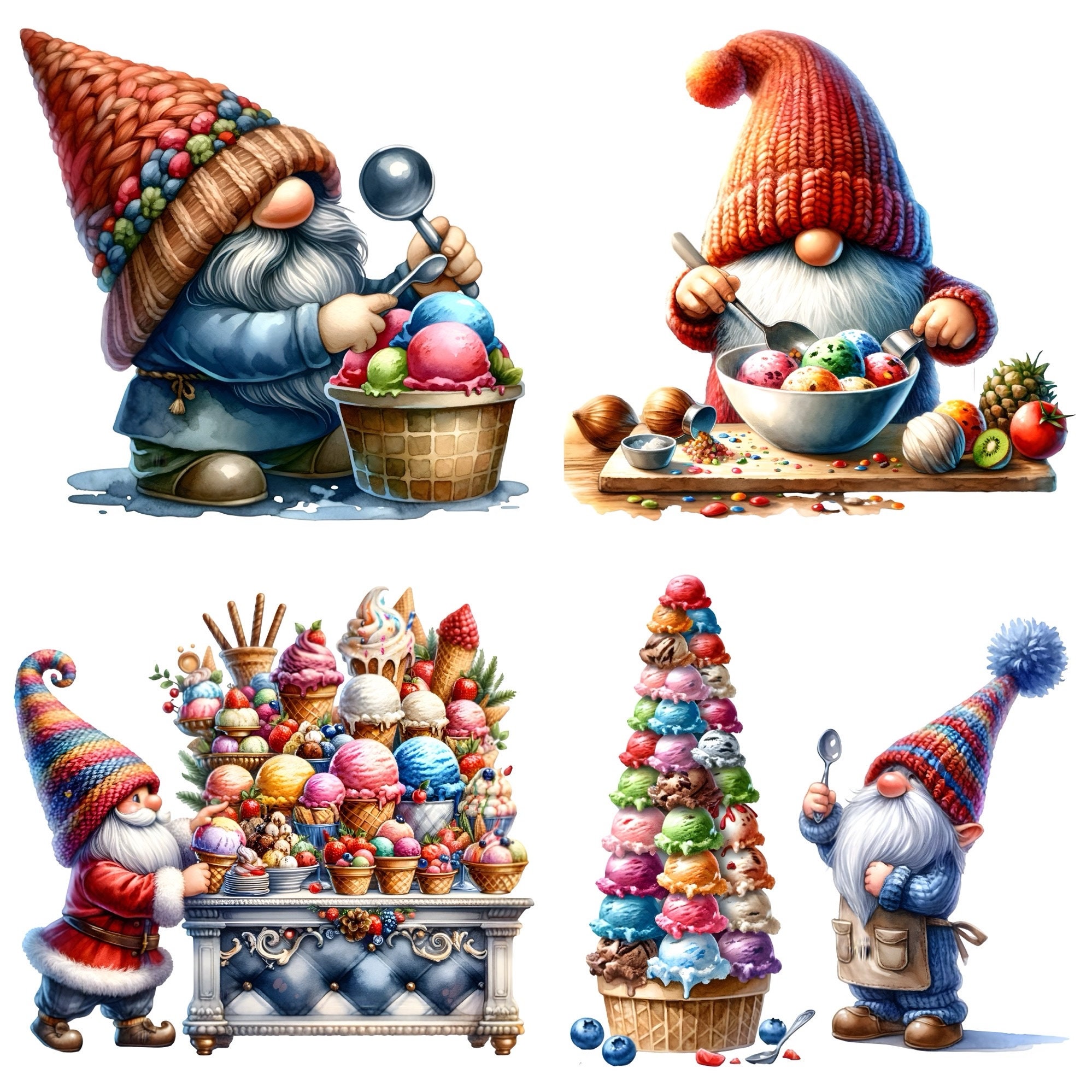 Ice Cream Gnome, Watercolor Clipart - Perfect for Gnome Gifts ...
