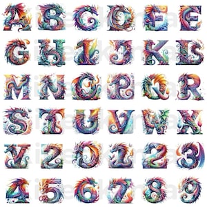 Fantasy Dragon Alphabets & Numbers Clipart, Fantasy Digital Art PNG ...
