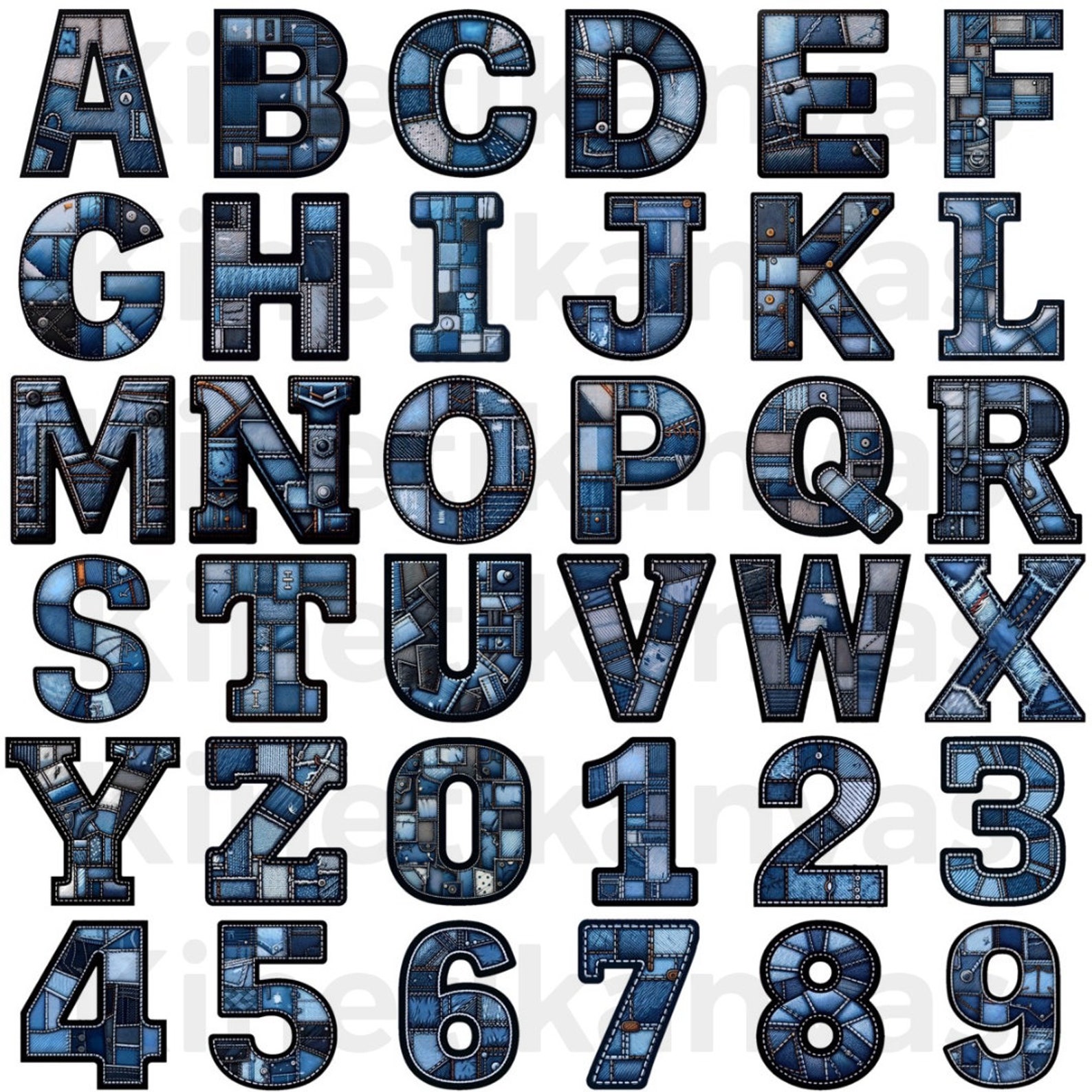 Denim Alphabets and Numbers, Denim Font, Denim Clipart, Blue Jean ...