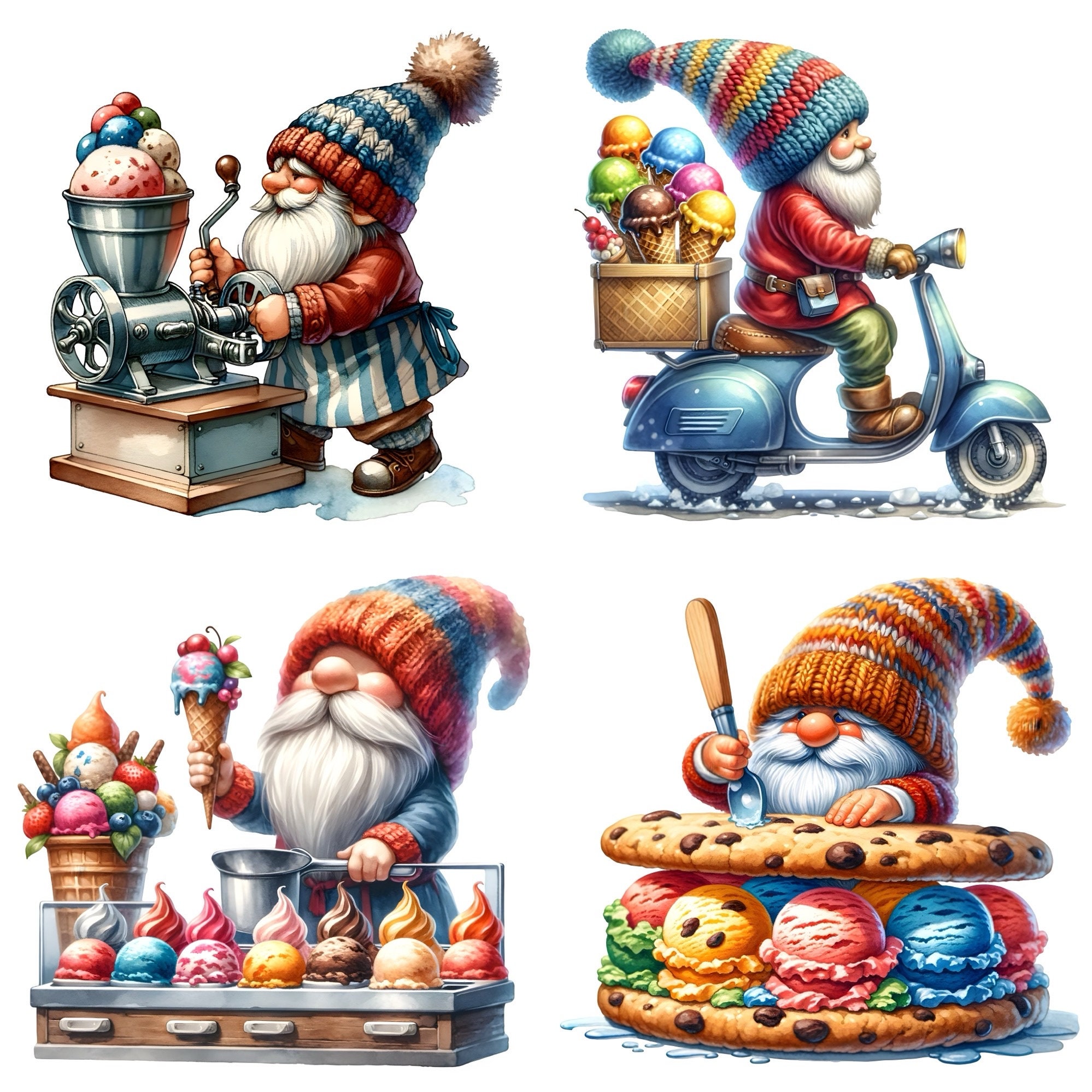 Ice Cream Gnome, Watercolor Clipart - Perfect for Gnome Gifts ...