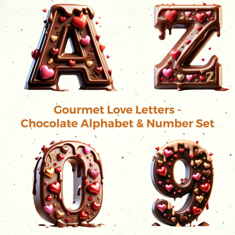Chocolate Alphabet Clipart, Gourmet Love Letters & Numbers PNG ...