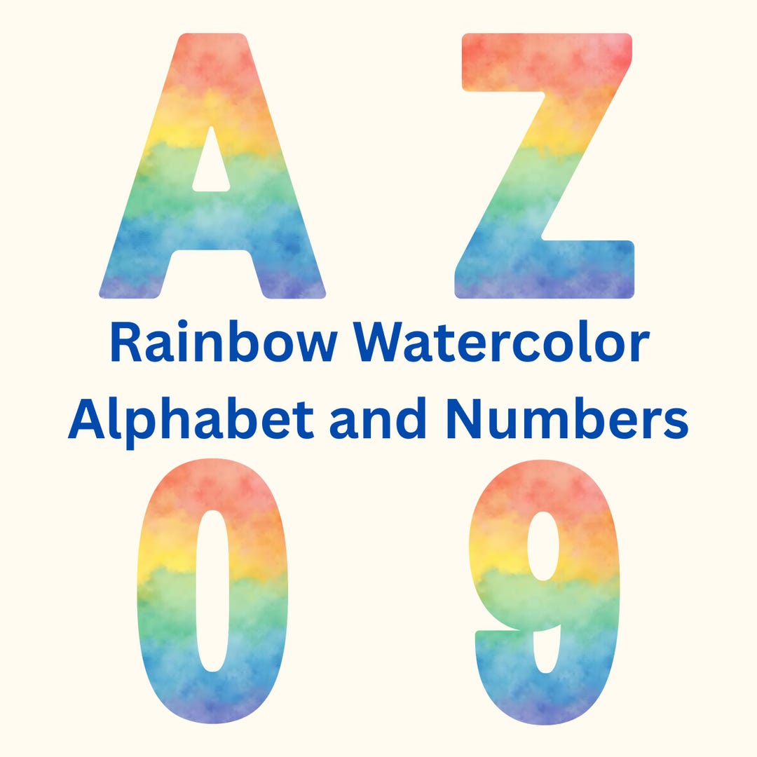 Rainbow Watercolor Alphabet and Numbers PNG | Bright Multicolor Bold ...