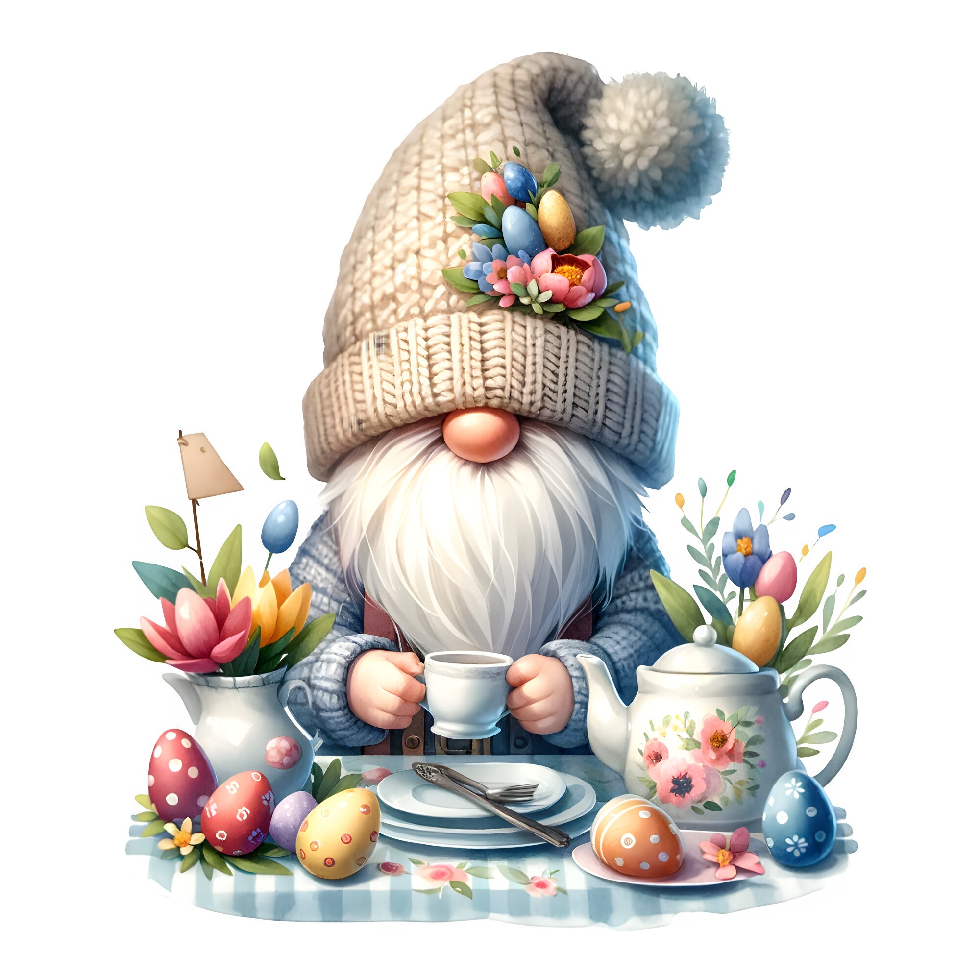 Easter Gnome, Gnome Clipart, Tea Party Clipart DIY Advent Calendar ...