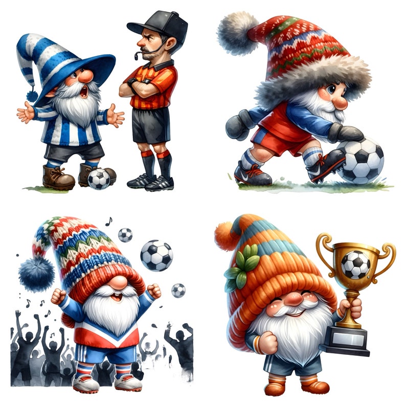 Watercolor Soccer Gnome Clipart, Football Gnome Clipart - Sport ...