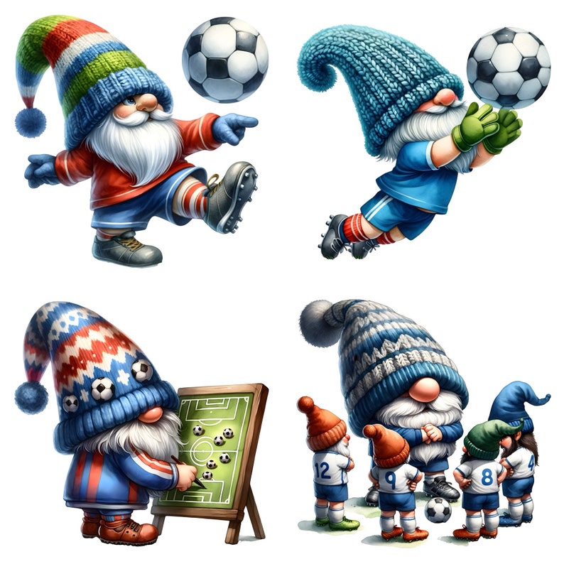 Watercolor Soccer Gnome Clipart, Football Gnome Clipart - Sport ...