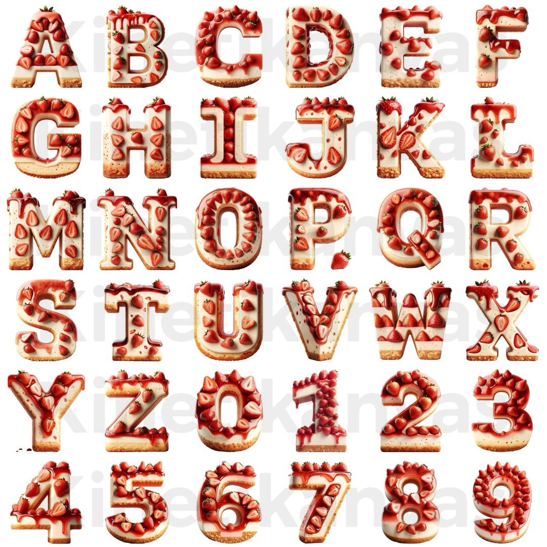 Strawberry Cheesecake Alphabet Set PNG - High-res Edible Cake Letters ...