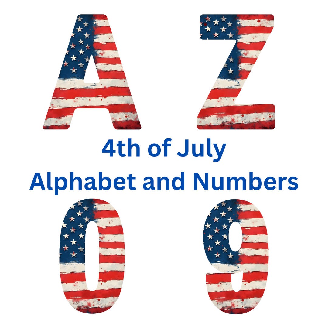 American Flag Alphabet Clipart: 4th of July PNG Font (digital Download ...