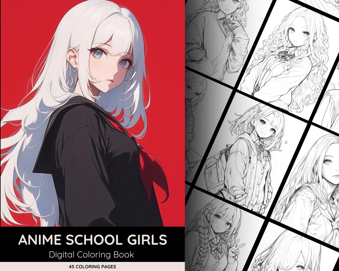 Anime School Girls Coloring Book 45 Page Manga Fantasy Anime Coloring ...