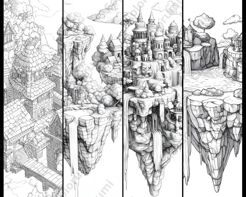 Isometric Buildings Coloring Book 35 Pages High Quality Manga Fantasy ...