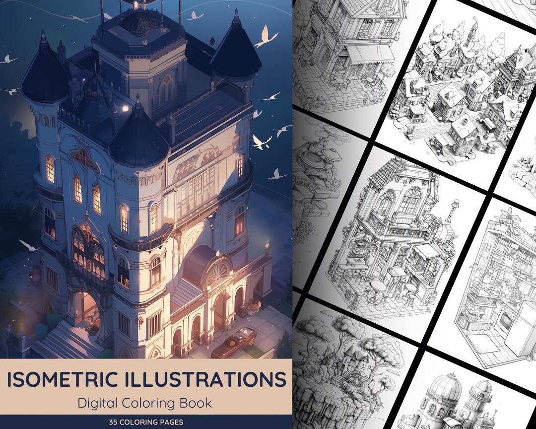 Isometric Buildings Coloring Book 35 Pages High Quality Manga Fantasy ...