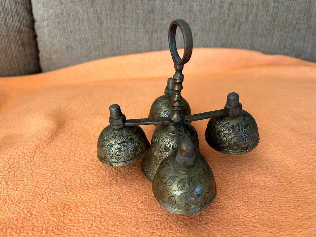 Vintage Brass Church Altar Bells Sarna India Etched 5-bells - Etsy