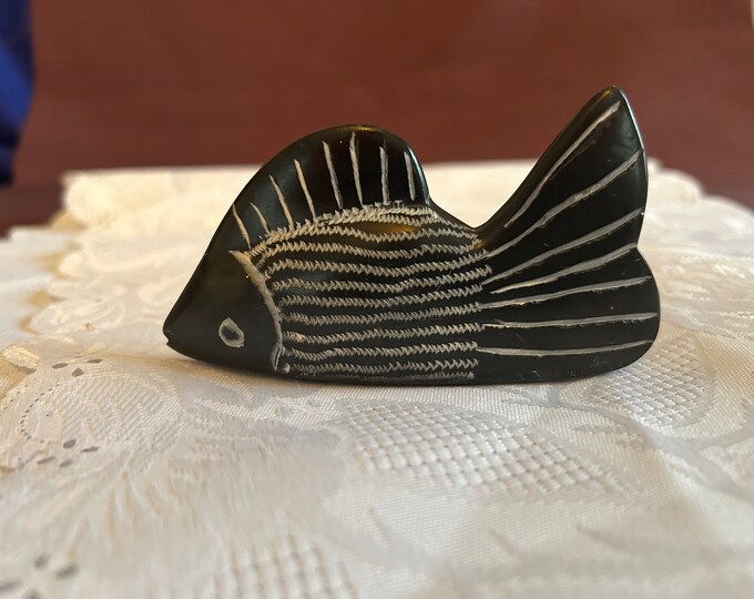 Black Hand Carved Soapstone Fish Signed by the Artist - Etsy