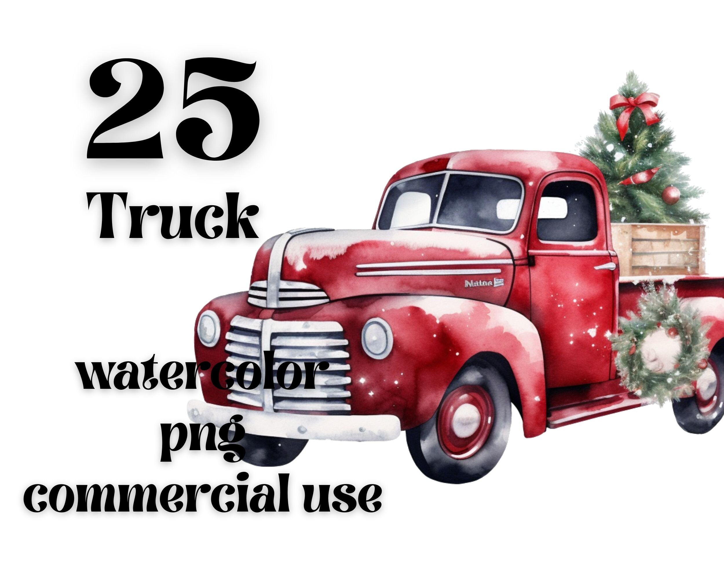25 Watercolor Christmas Truck Clipart Digital Planner Holiday PNG ...
