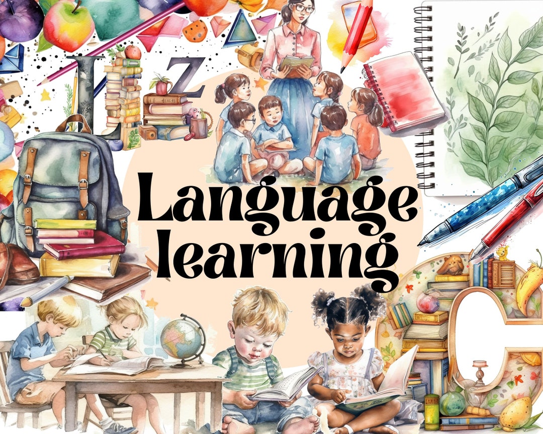 56 WATERCOLOR LANGUAGE CLASS, Back to School, Teacher, Bus, Commercial ...