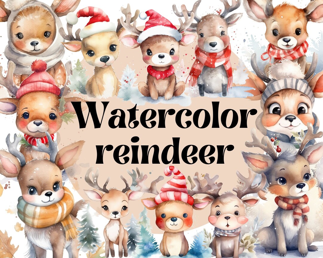 45 WATERCOLOR REINDEER CLIPART Bundle Reindeer Clipart - Etsy