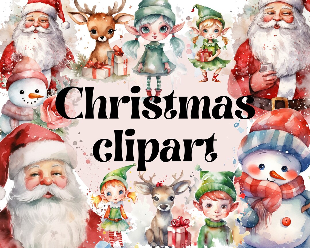 25 Christmas Clipart Bundle Eld Reindeer Santa PNG High - Etsy