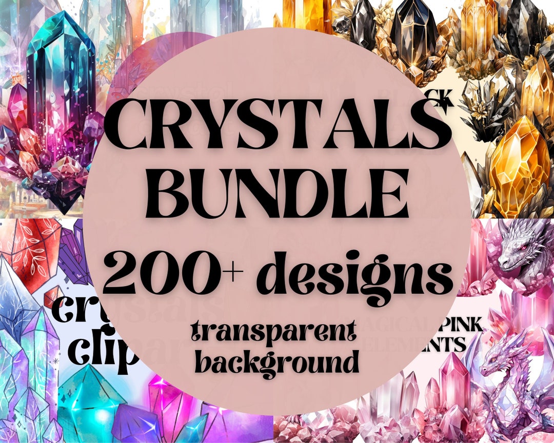 200 Magic Crystals Clipart, Crystal and Dragon Bundle Crystal Art ...