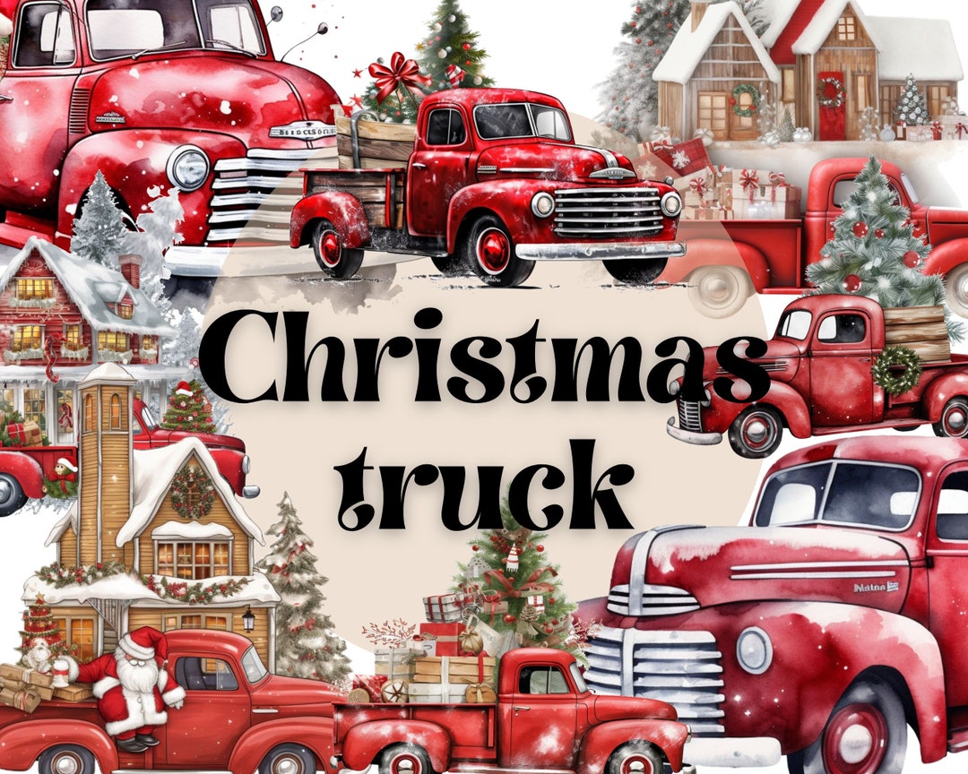 25 Watercolor Christmas Truck Clipart Digital Planner Holiday PNG ...