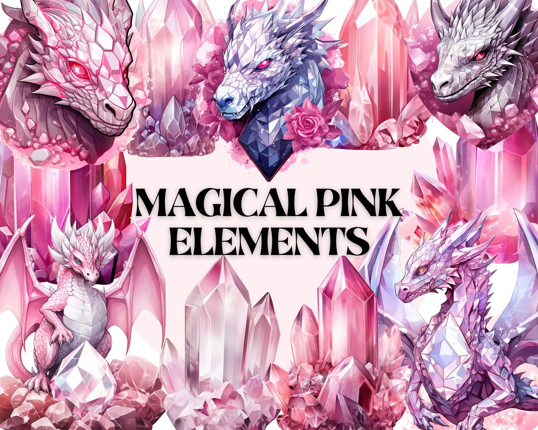 Elements Dragons and Crystals Watercolor Clipart Bundle Magical ...