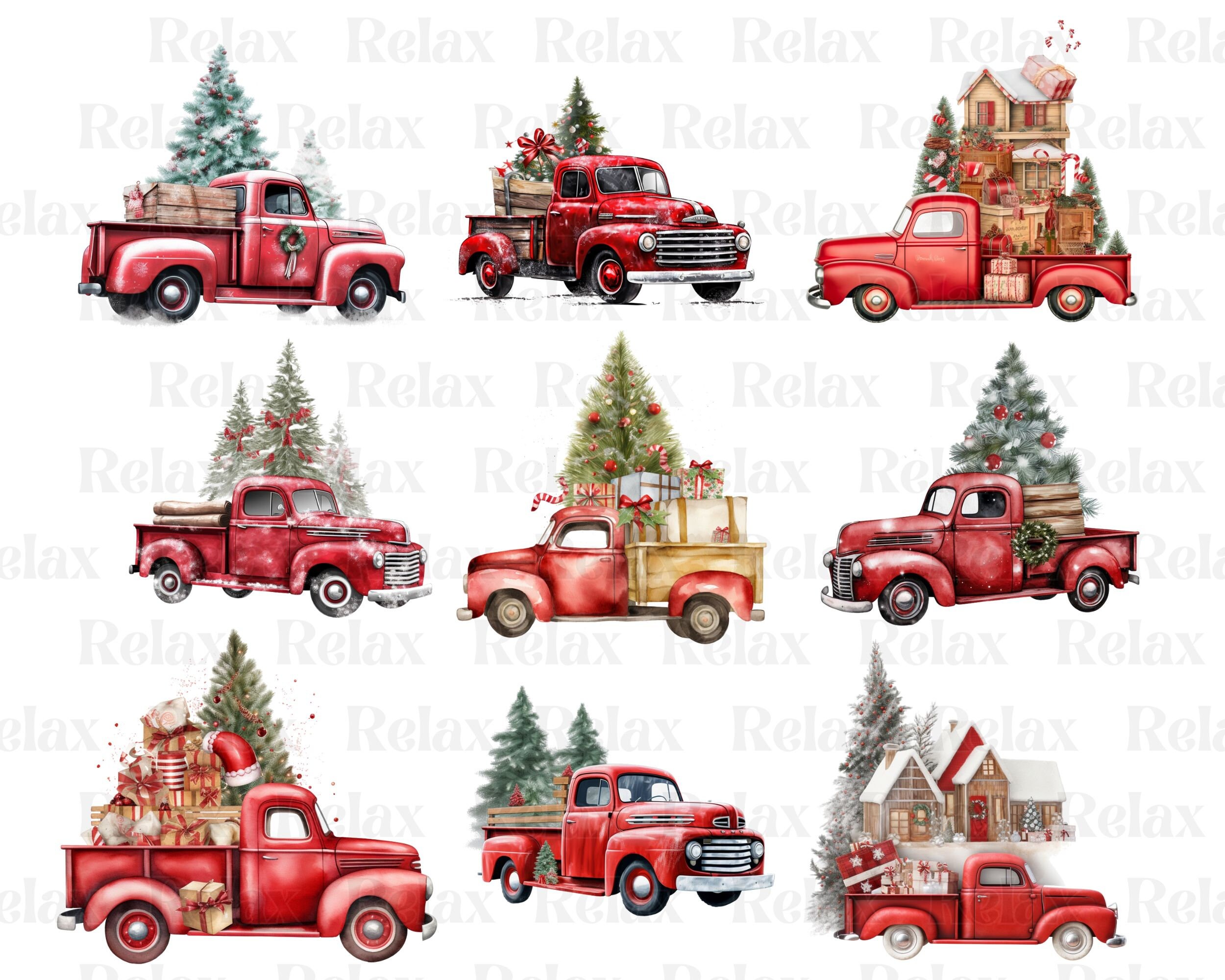 25 Watercolor Christmas Truck Clipart Digital Planner Holiday PNG ...