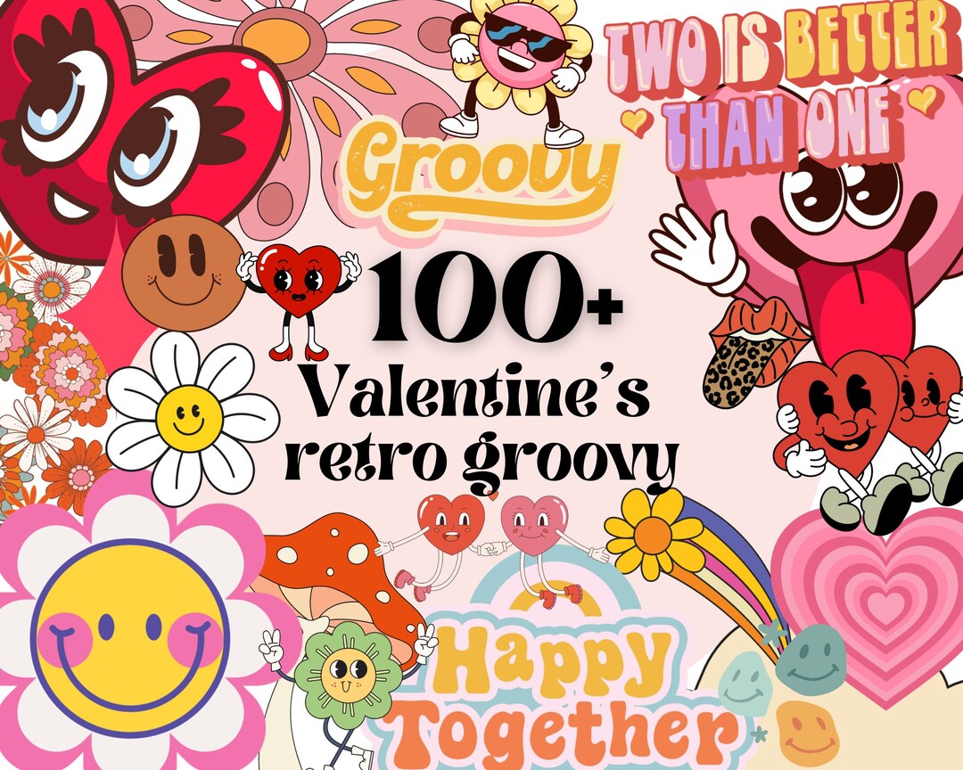 100 Valentine's Retro Groovy, Valentine Day PNG Groovy Valentines ...
