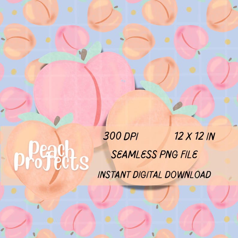 Peach Seamless Pattern & Clipart | Cute Fruit Print | Summer Peaches ...