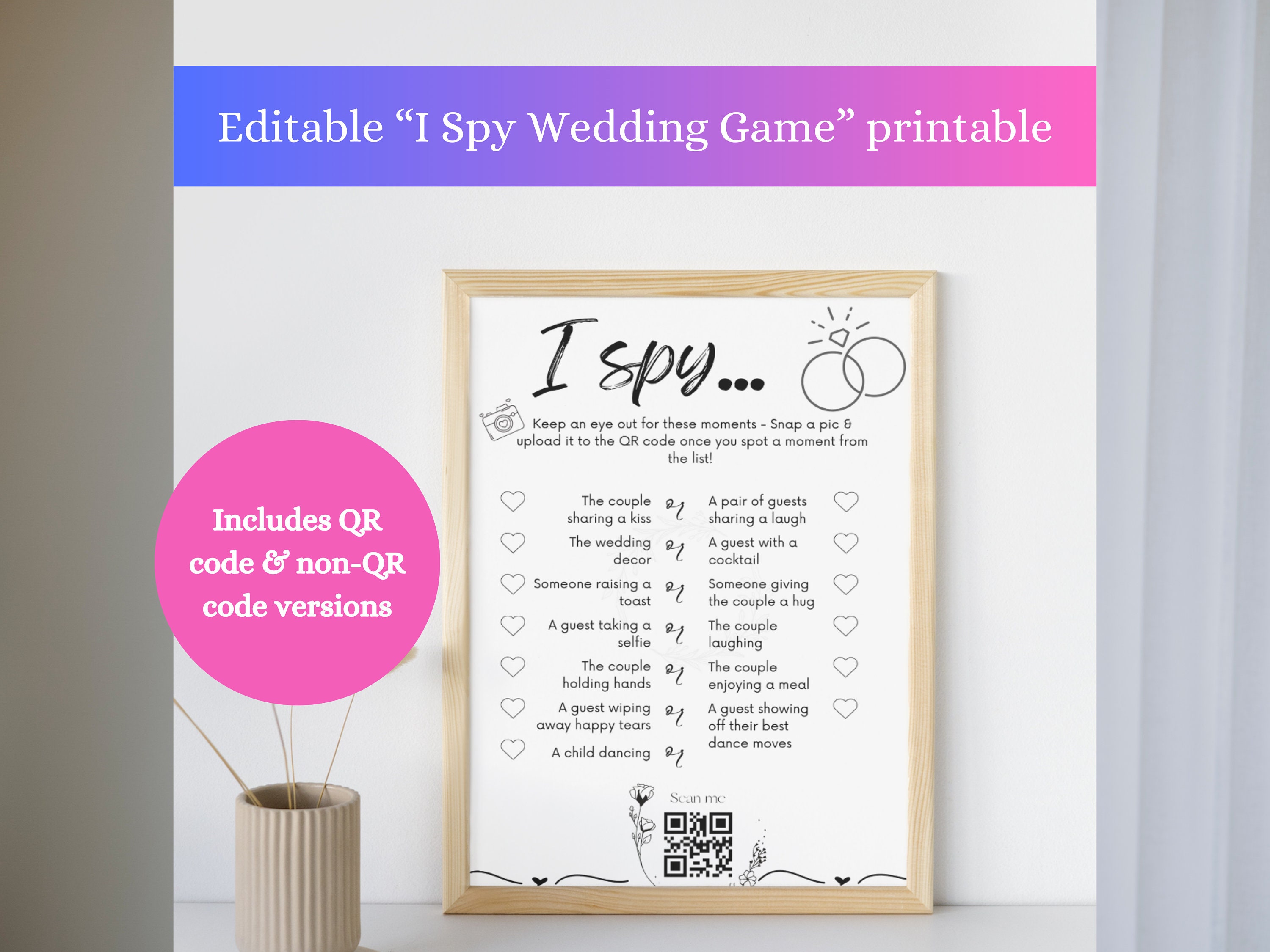 I Spy Wedding Game Printable Digital Download QR Code Fun Wedding Game ...