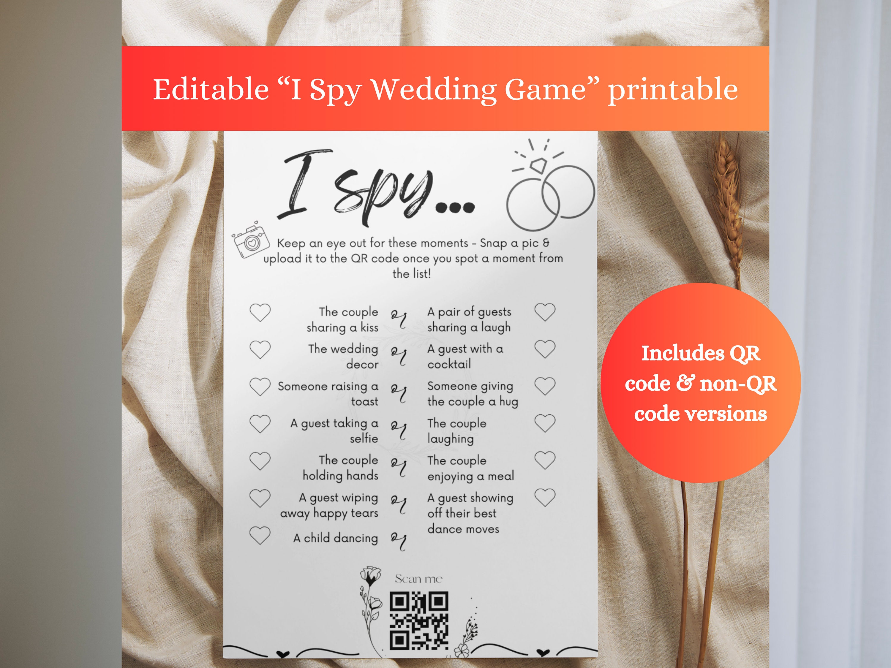 I Spy Wedding Game Printable Digital Download QR Code Fun Wedding Game ...