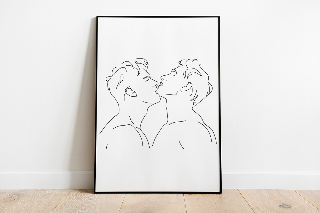 Two Guys Kissing, Gay Art, Gay Print Poster, Man Line Art Print, Male ...