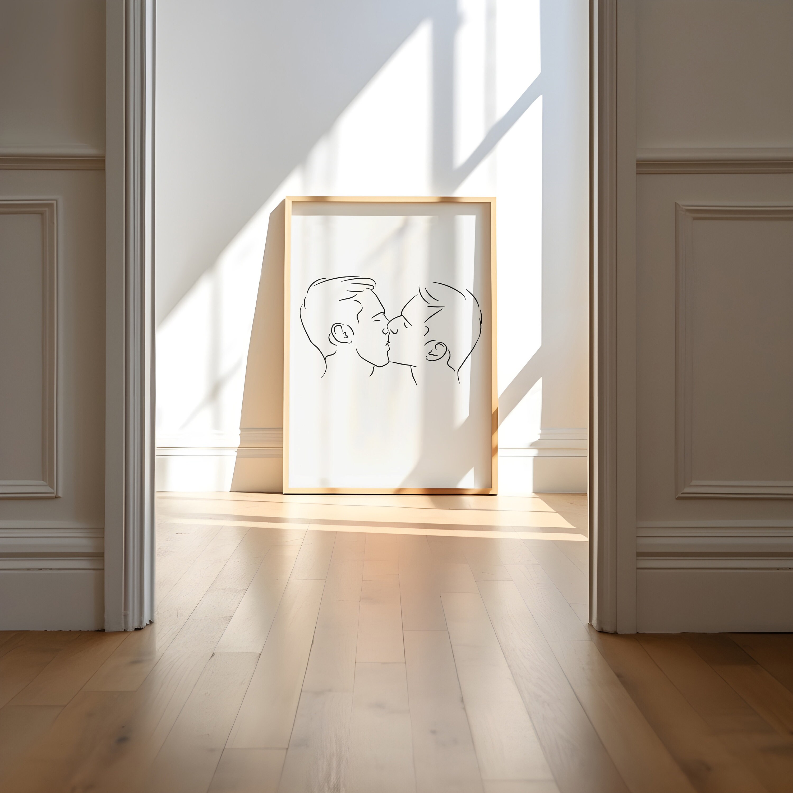 Gay Couple Line Art Print: Minimalist Kissing Lovers (digital Download ...