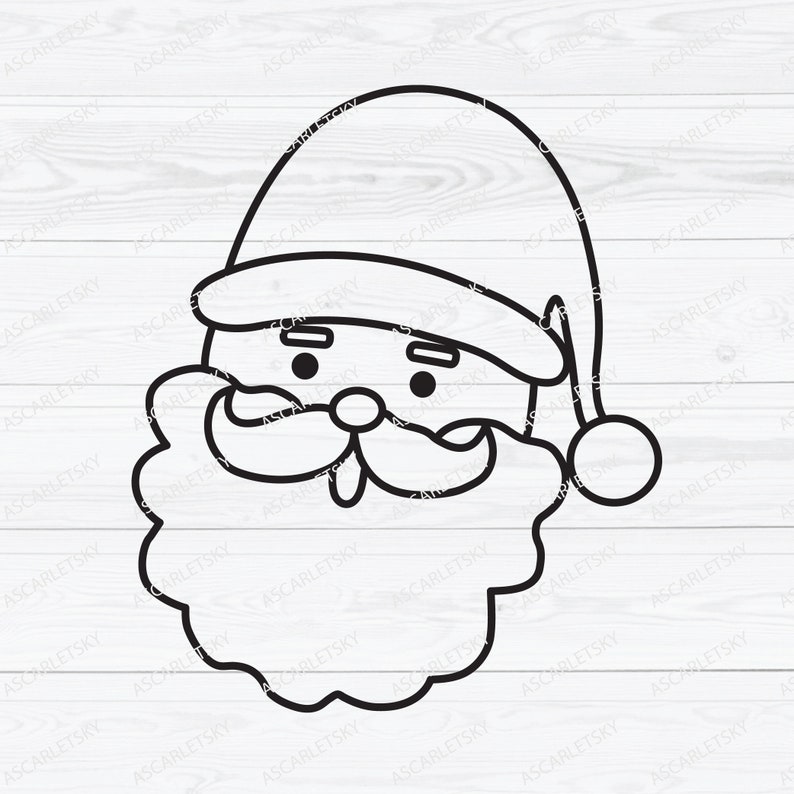 Santa Claus Outline SVG, Santa Outline Svg, Santa Face Outline Svg ...