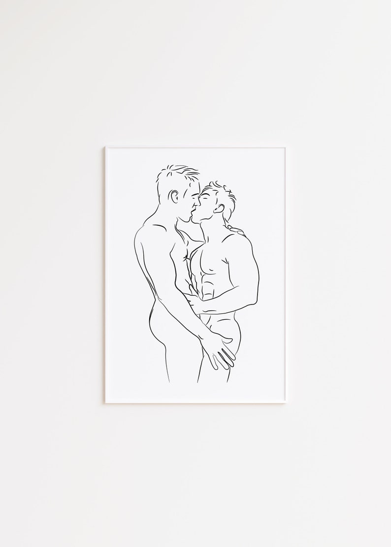 Gay Kiss Line Art Print Printable Wall Art Line Art Print Line Art Gay Kiss Minimalist Gay