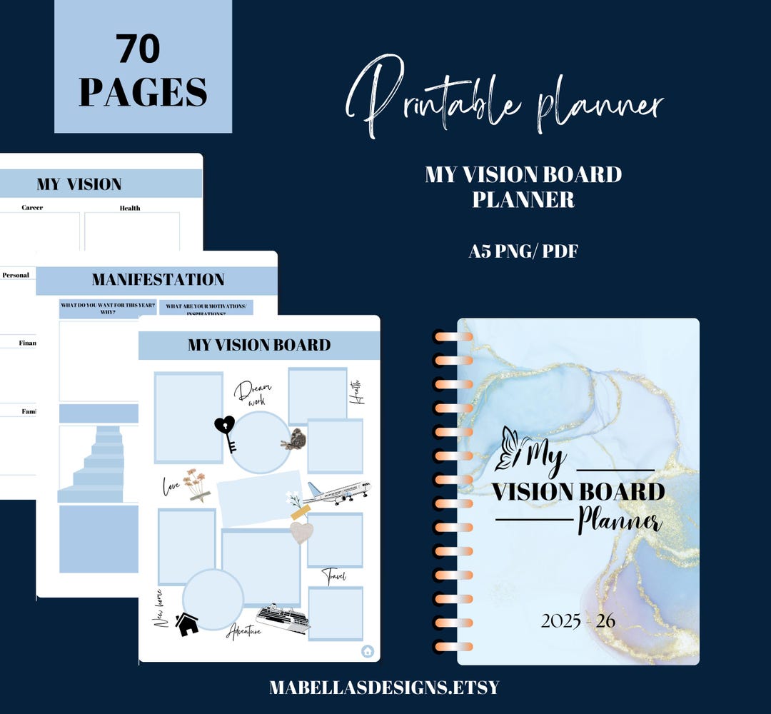 Vision Board Planner 2025 2026 Printable A5 Manifestation Planner 70 ...