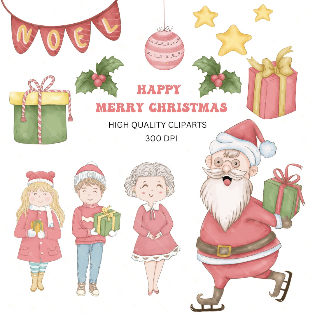 Watercolor Christmas Clipart, Merry Christmas Clipart, Christmas PNG ...