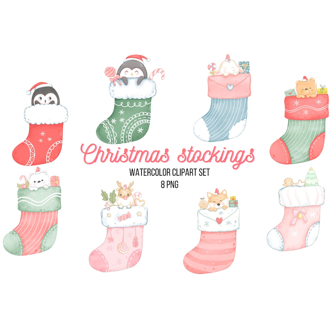 Watercolor Christmas Stocking Clip Art, Christmas Clipart PNG ...