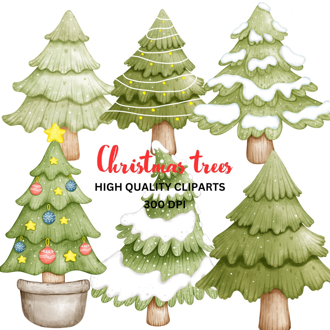Watercolor Christmas Tree Clipart: Holiday PNG Bundle (digital Download ...