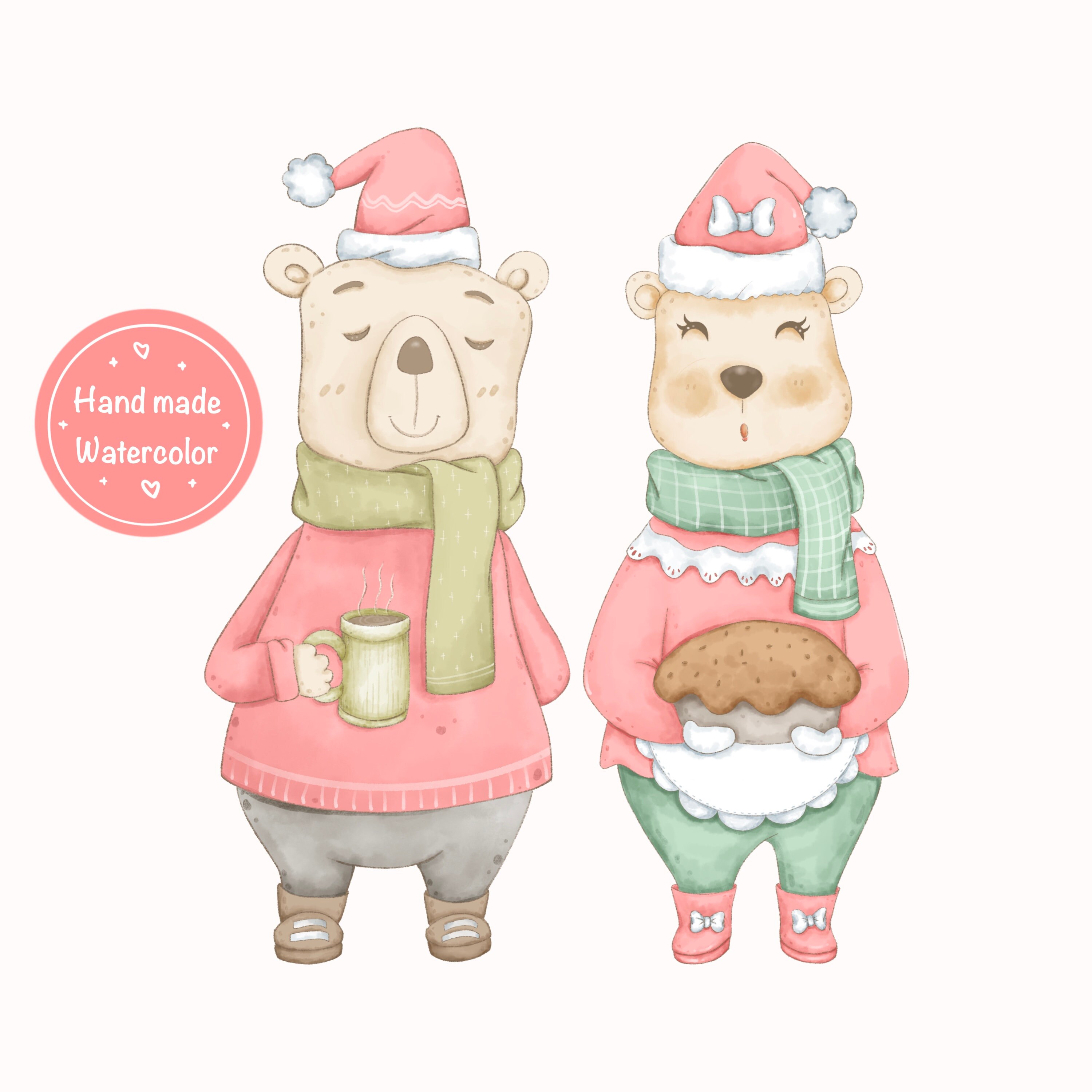 Cute Bears Watercolor Clipart, Christmas Watercolor Clipart, Winter ...