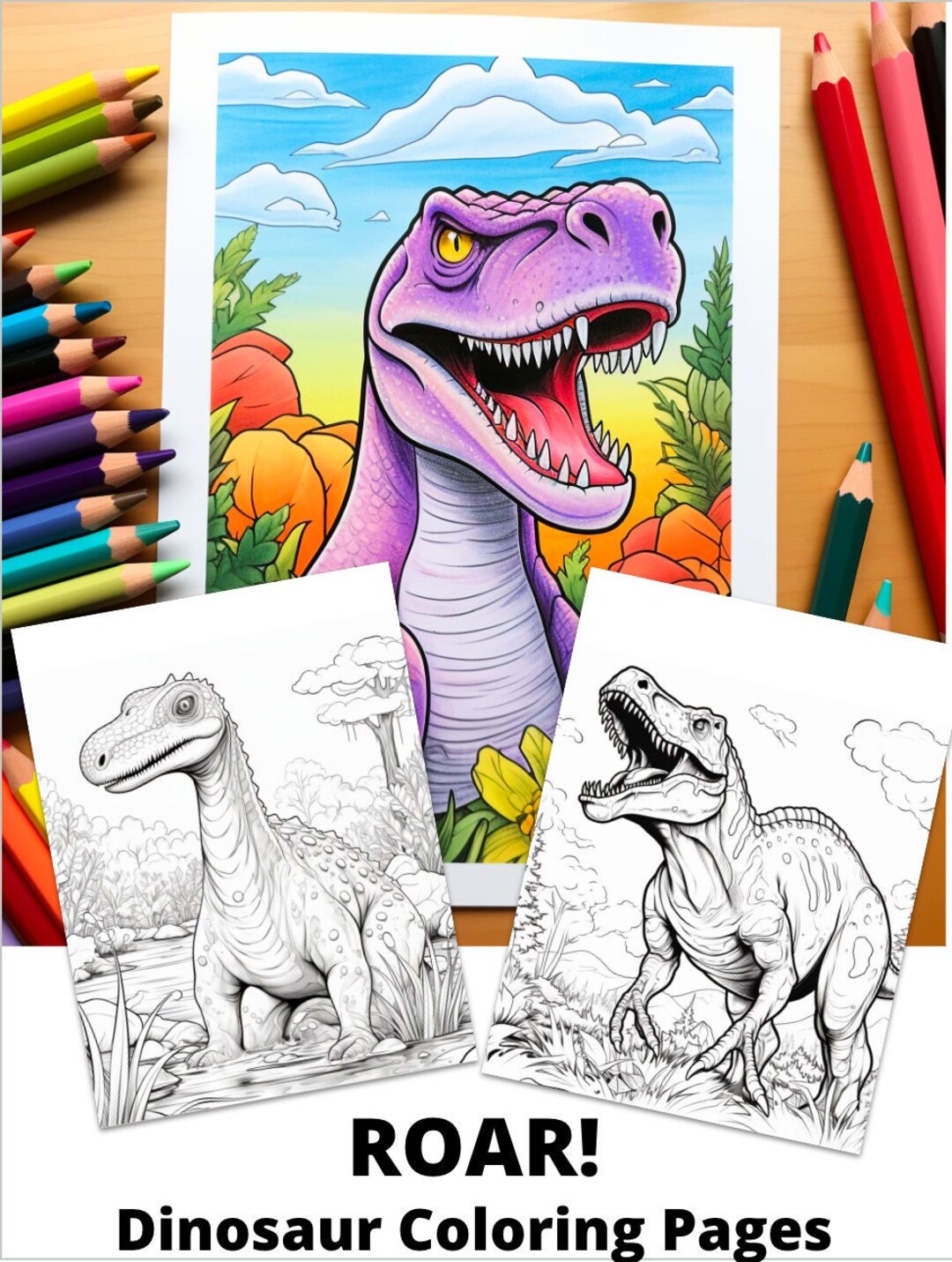ROAR: Great, Fun Dinosaur Coloring Pages for Kids AND Adults - Etsy