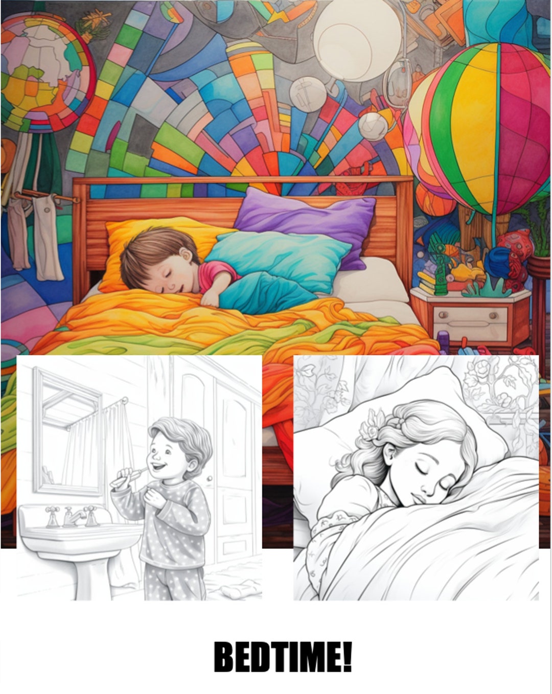BEDTIME! Kids Coloring Pages - Printable Bedtime Routine Illustrations ...
