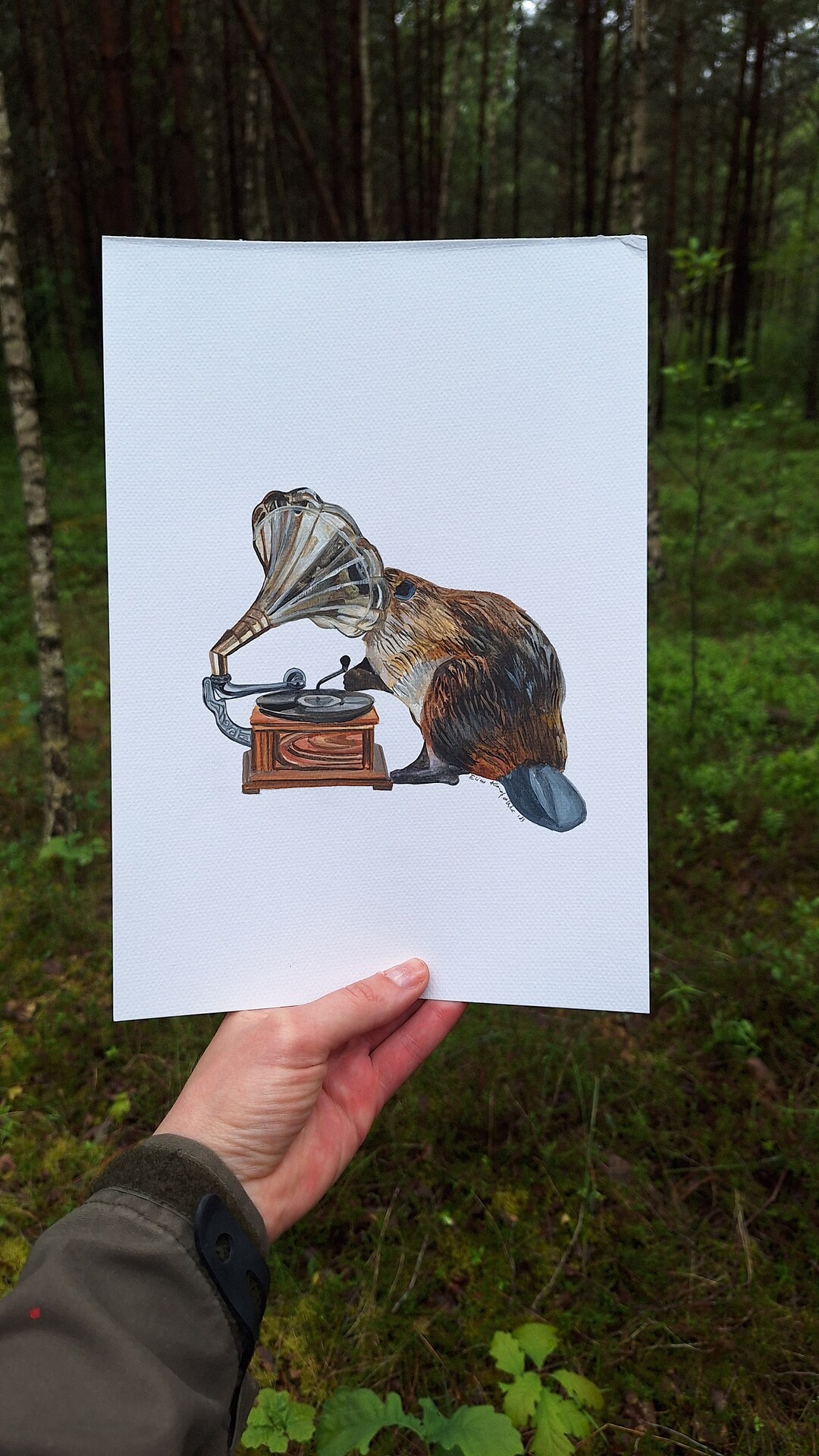 Ręcznie Robiony, Oryginalny Obraz Miłośnika Muzyki Bobra, Oryginalna ...