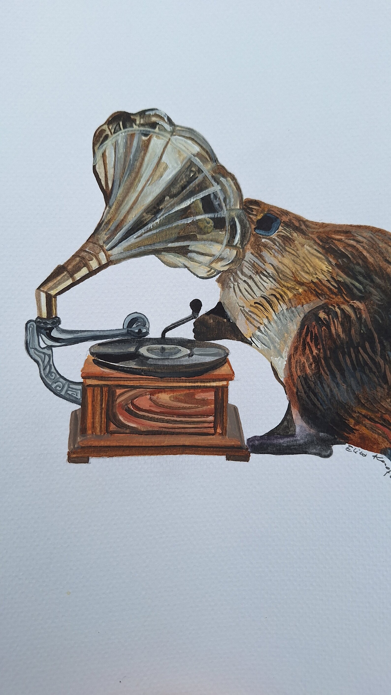 Ręcznie Robiony, Oryginalny Obraz Miłośnika Muzyki Bobra, Oryginalna ...